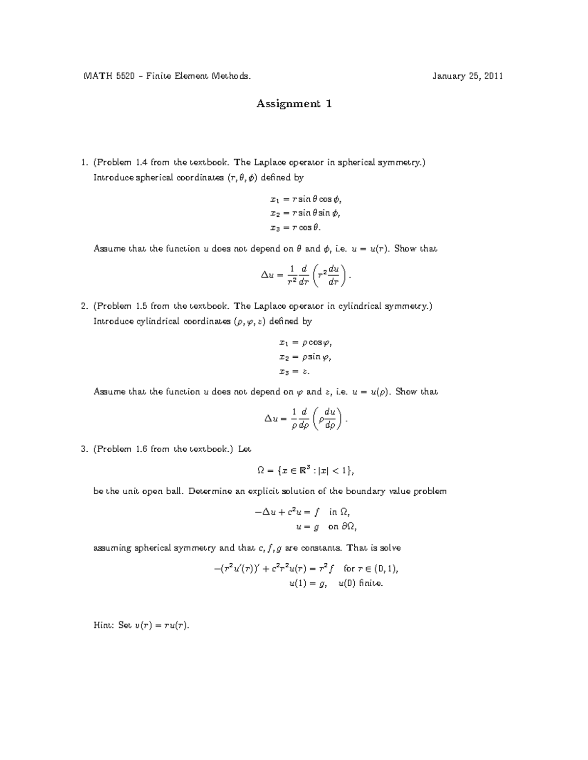 Seminar assignments - Finite element methods 1 - 6 including solutions ...