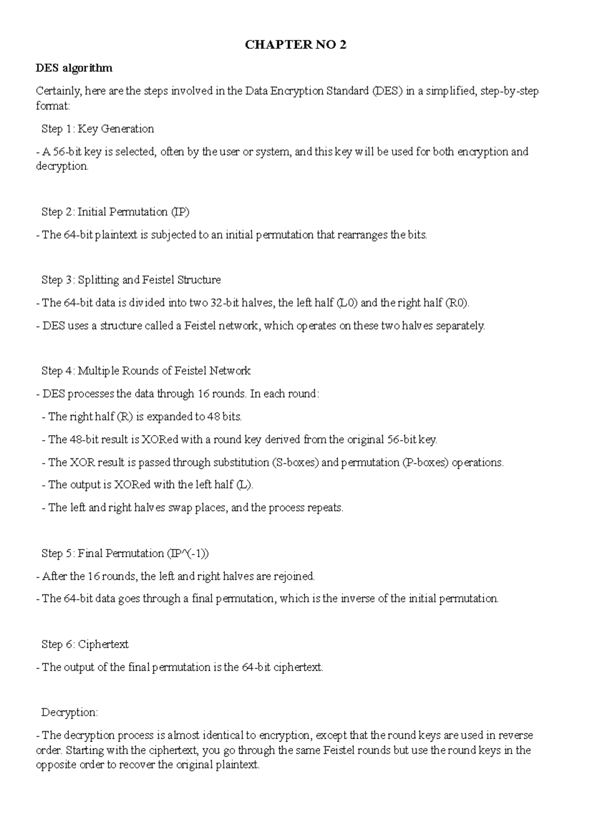 Notes of CNS - CHAPTER NO 2 DES algorithm Certainly, here are the steps ...