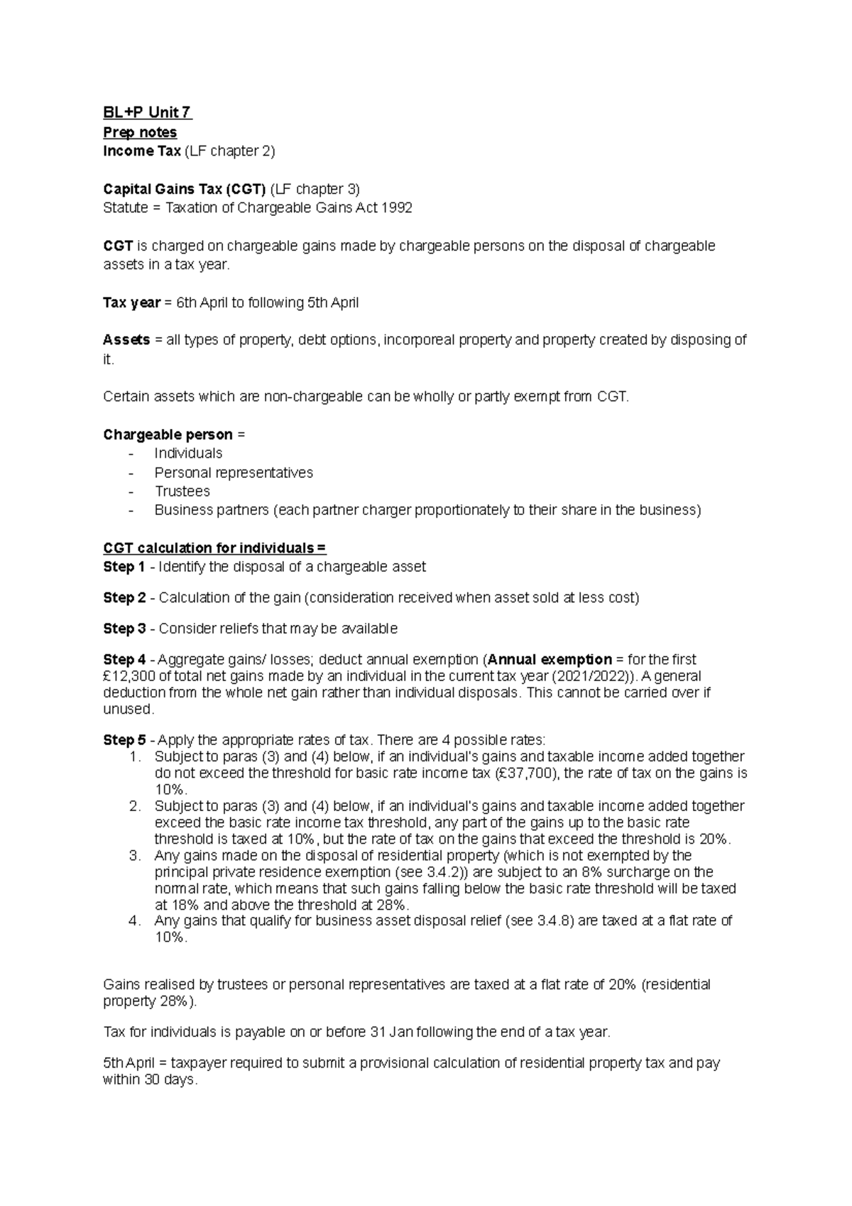 BL+P Unit 7 - Lecture notes 8 - 2122 - Studocu