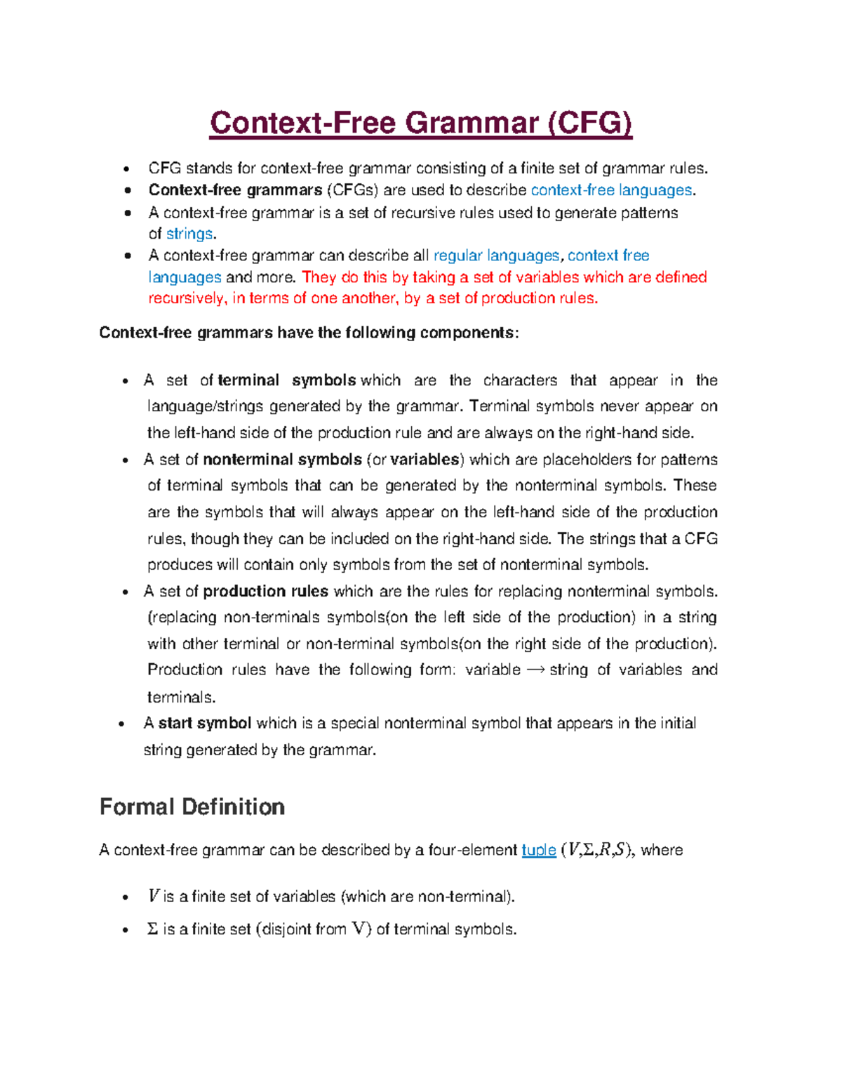 Context Free Grammer - Lecture notes 8 - Context-Free Grammar (CFG) CFG ...