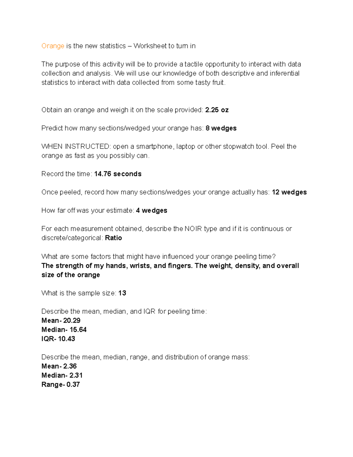 Orange Activity - Research Methods - Orange is the new statistics ...