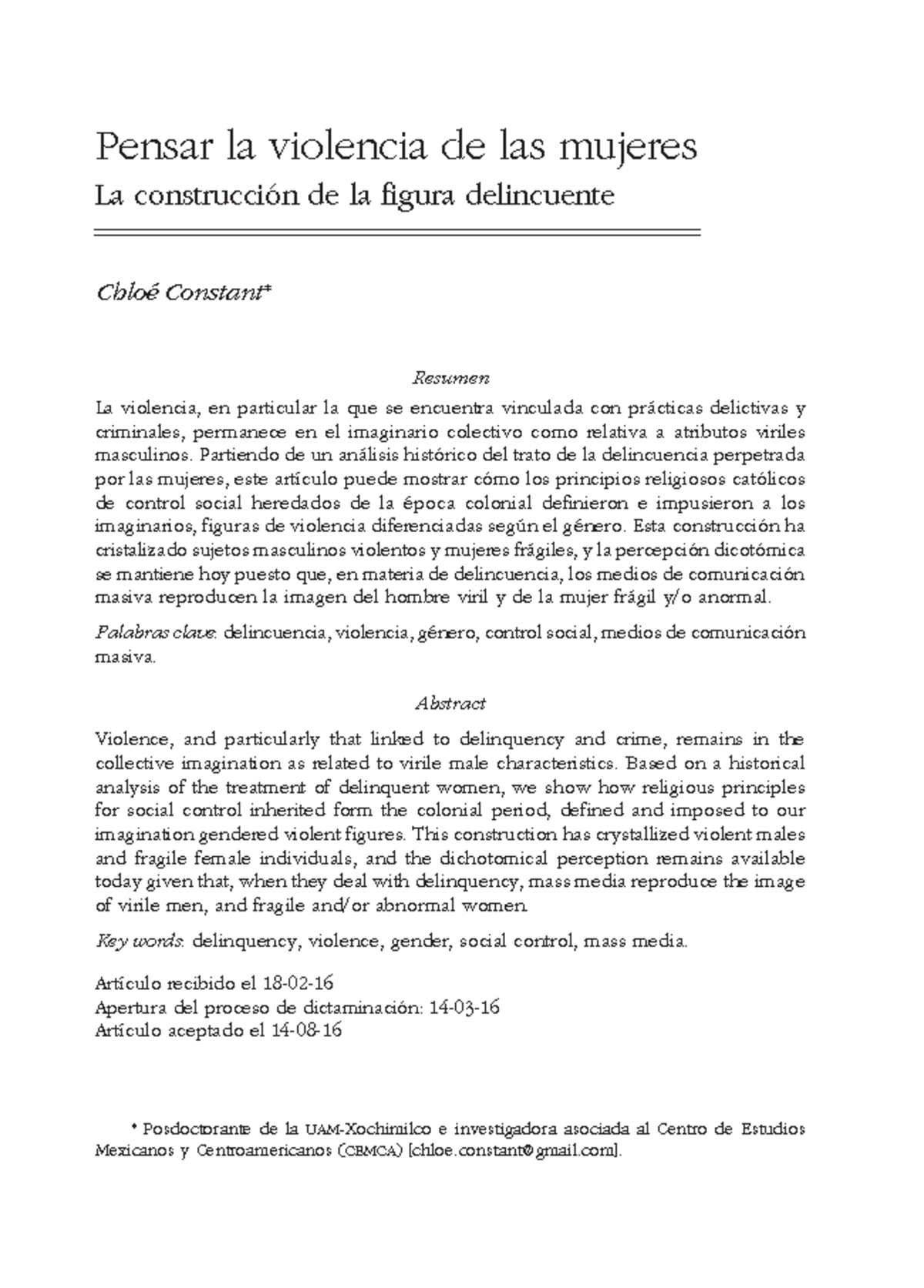Constant 2016 Pensarlaviolenciadelasmujeres - Chloé Constant ...
