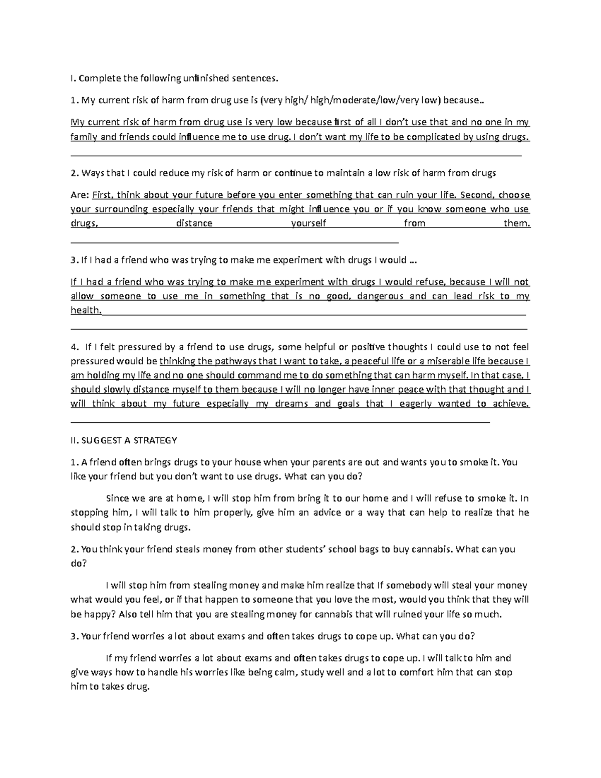 NSTP - nstp - I. Complete the following unfinished sentences. My ...