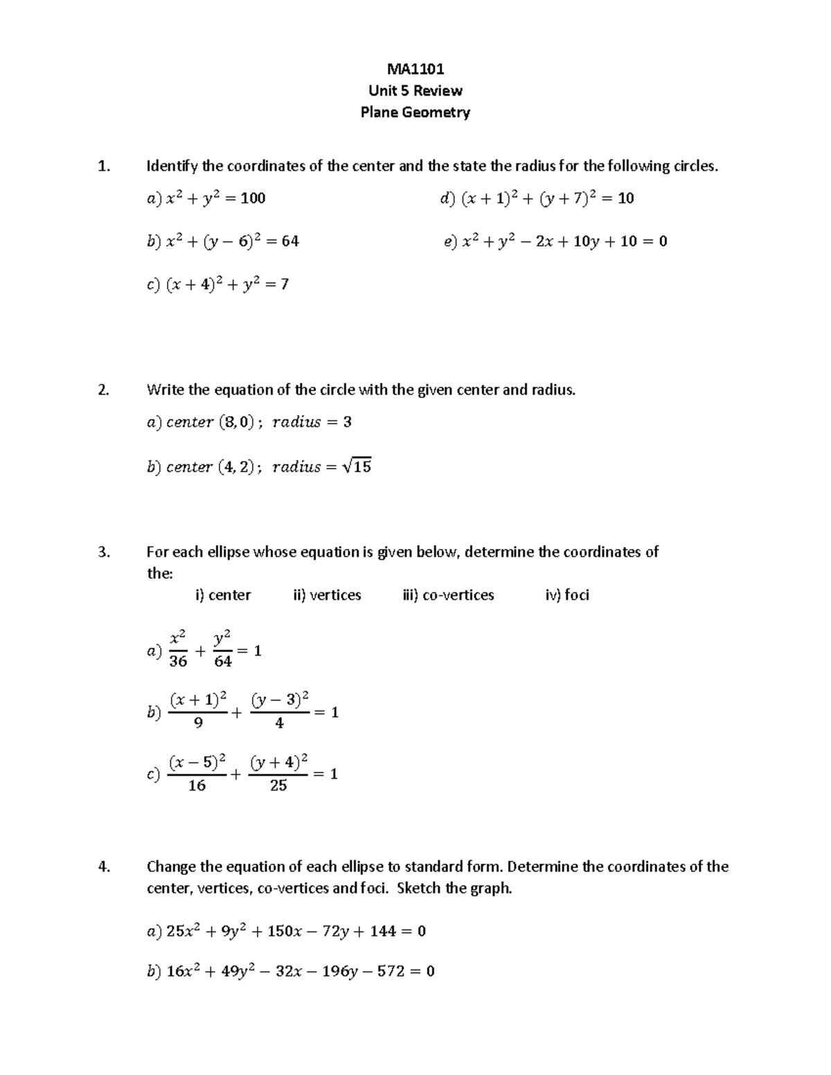 Unit 5 Review (Plane Geometry) - MA Unit 5 Review Plane Geometry ...