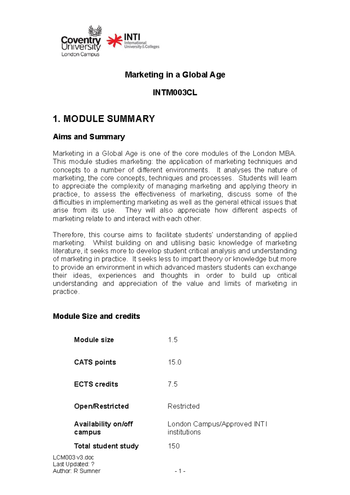 INTM003CL Marketing in a Global Age (Module Descriptor) (1) (2 ...