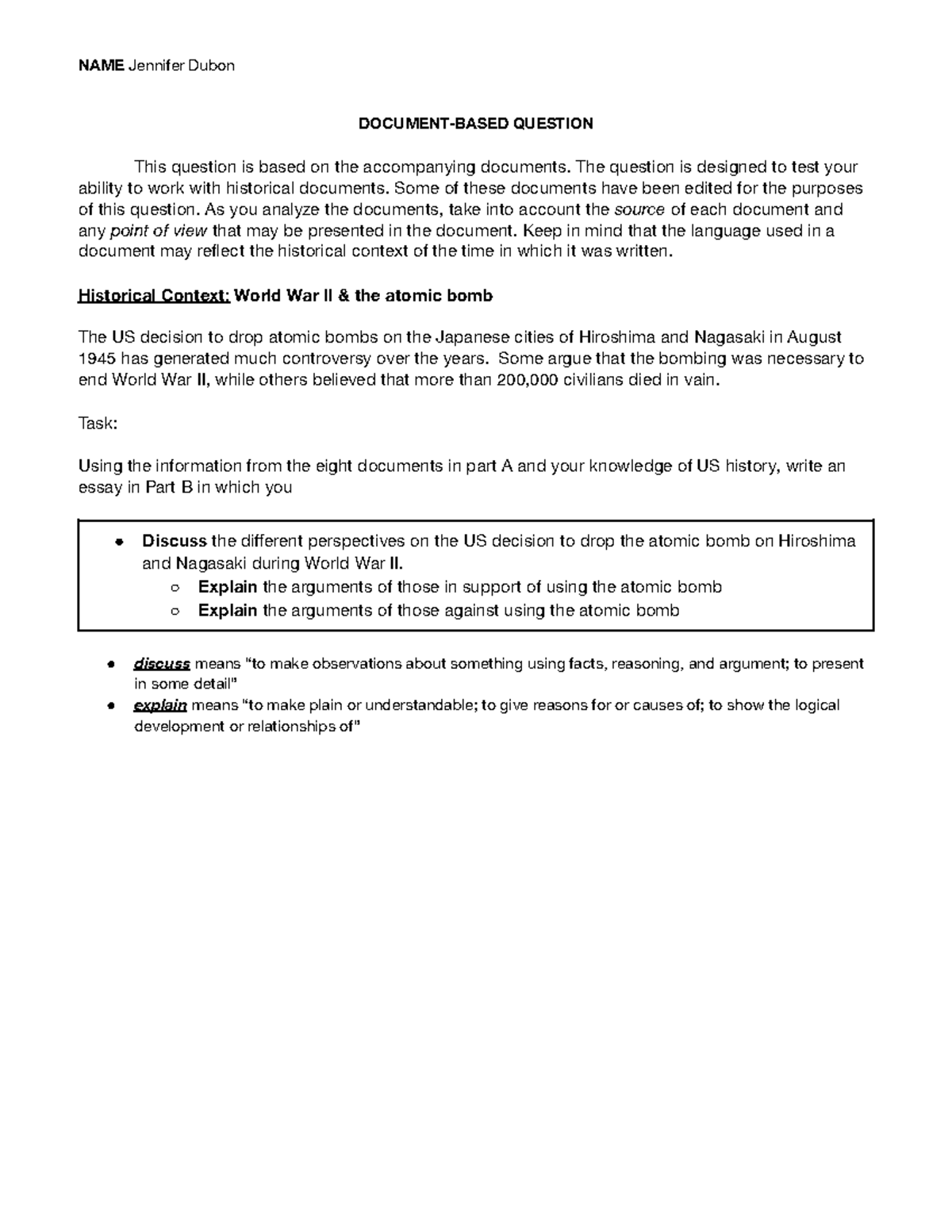 Copy of Copy of Unit 8 DBQ The Decision to Drop the Atomic Bomb - NAME ...