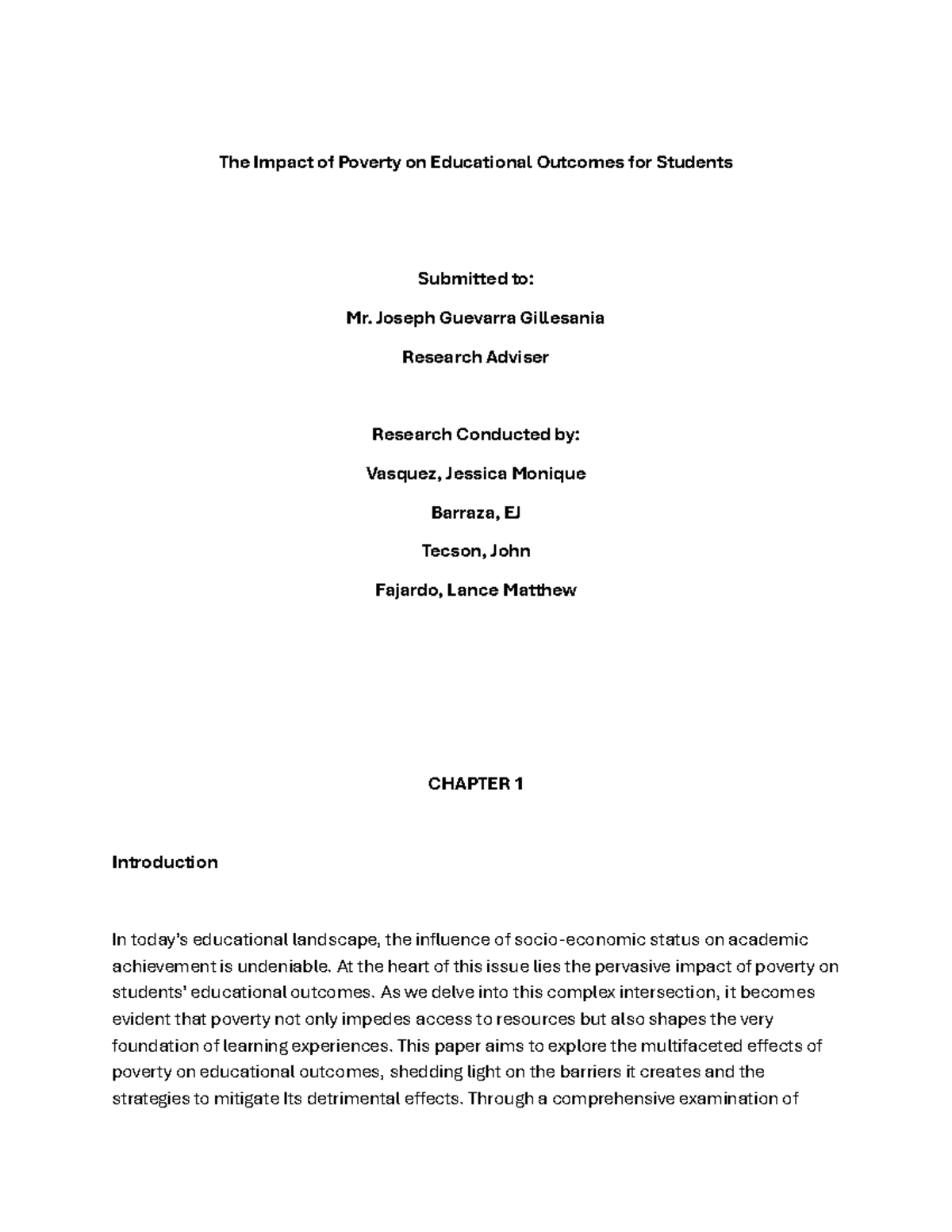 Research-Chapter-1 - Research-Chapter-1 - The Impact of Poverty on ...