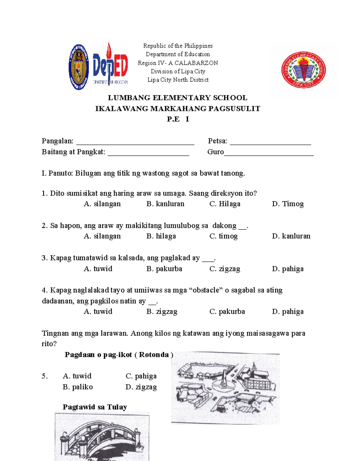 PT PE 1 Q2 - EWEWEW - Republic of the Philippines Department of ...