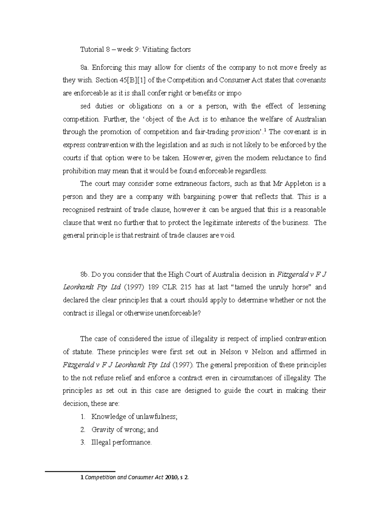 Week 8 - vitiating factors - Tutorial 8 – week 9: Vitiating factors 8a ...