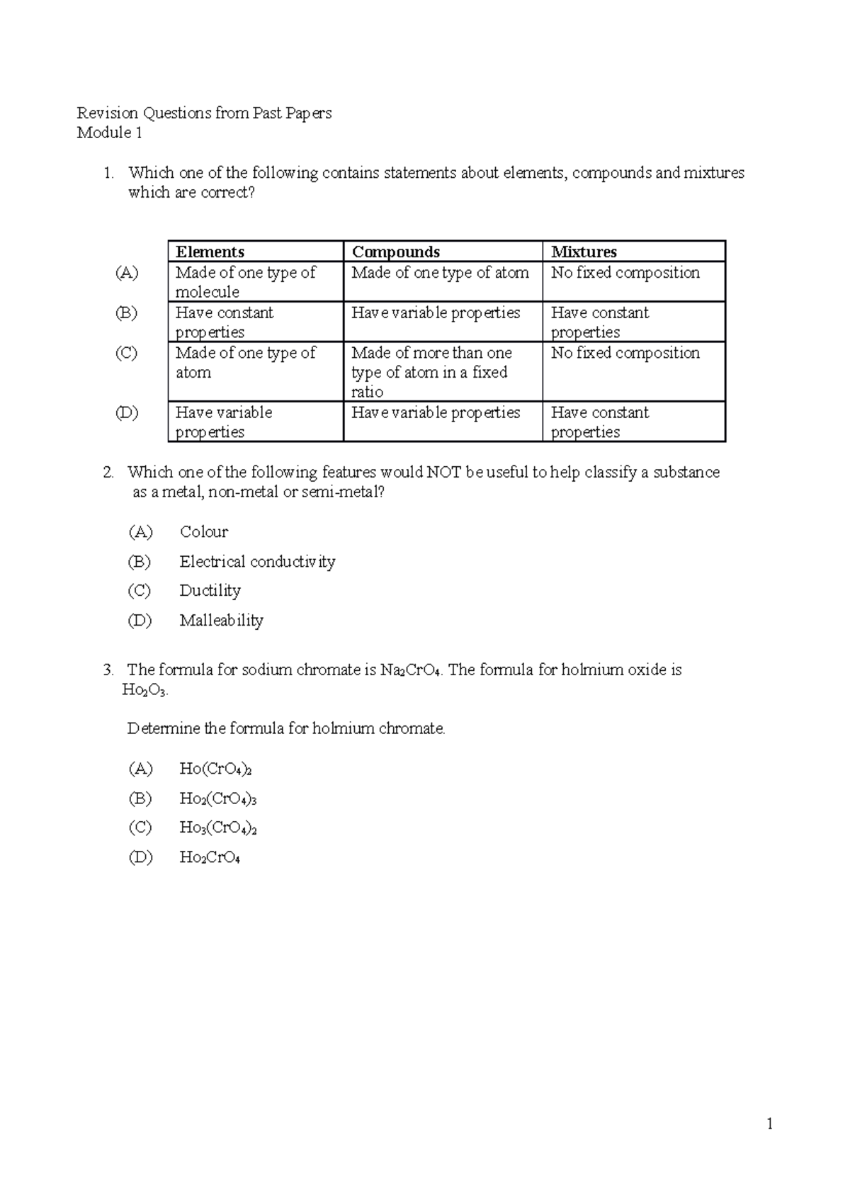 Revision Questions from Old Course Papers Module 1 - Revision Questions ...