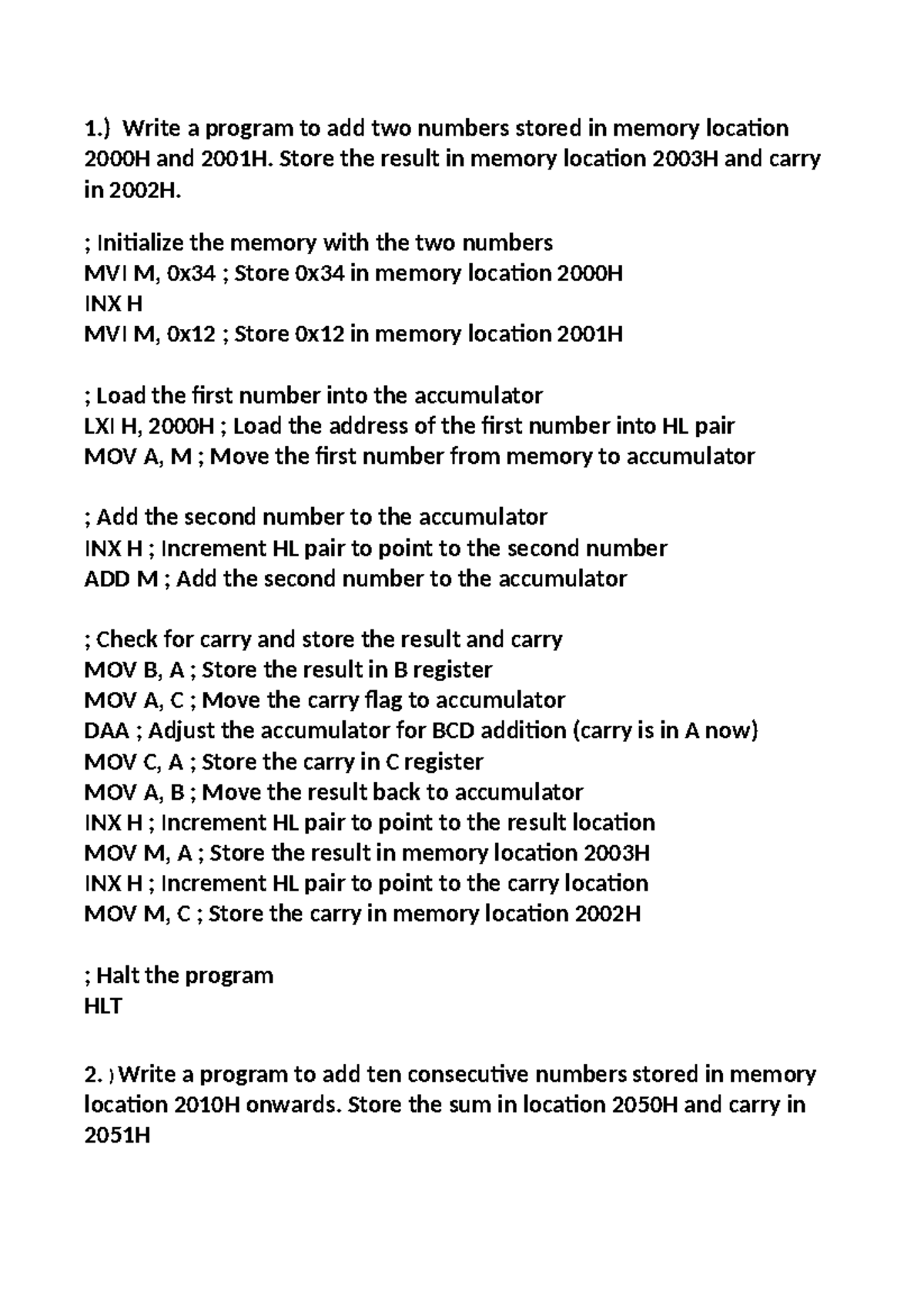 1.docx mp lab - need some notes - 1.) Write a program to add two ...