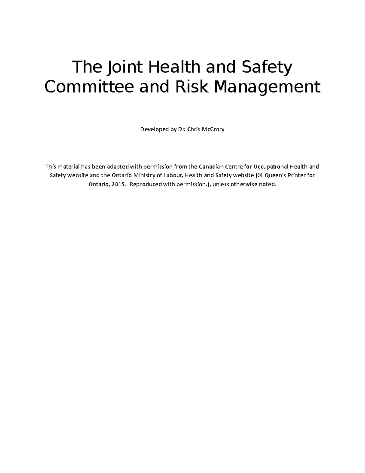 JHSC and Risk Management Final - The Joint Health and Safety Committee ...