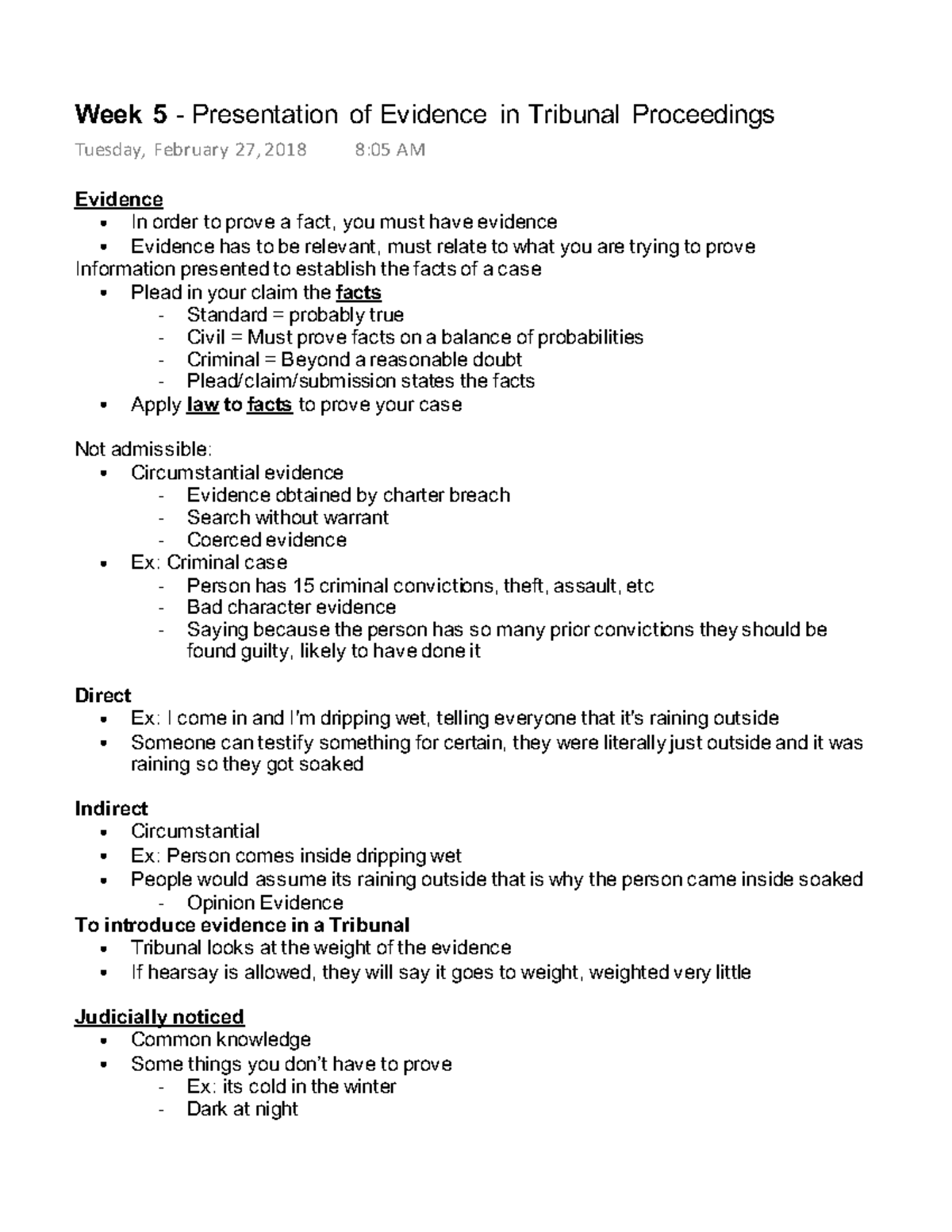 Week 5 - Presentation of Evidence in Tribunal Proceedings - Week 5 ...