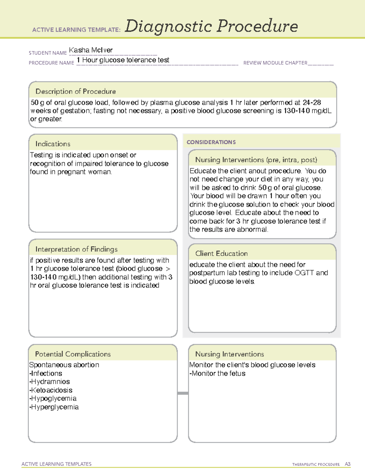 Diagnostic procedure 1hr glucose - ACTIVE LEARNING TEMPLATES ...