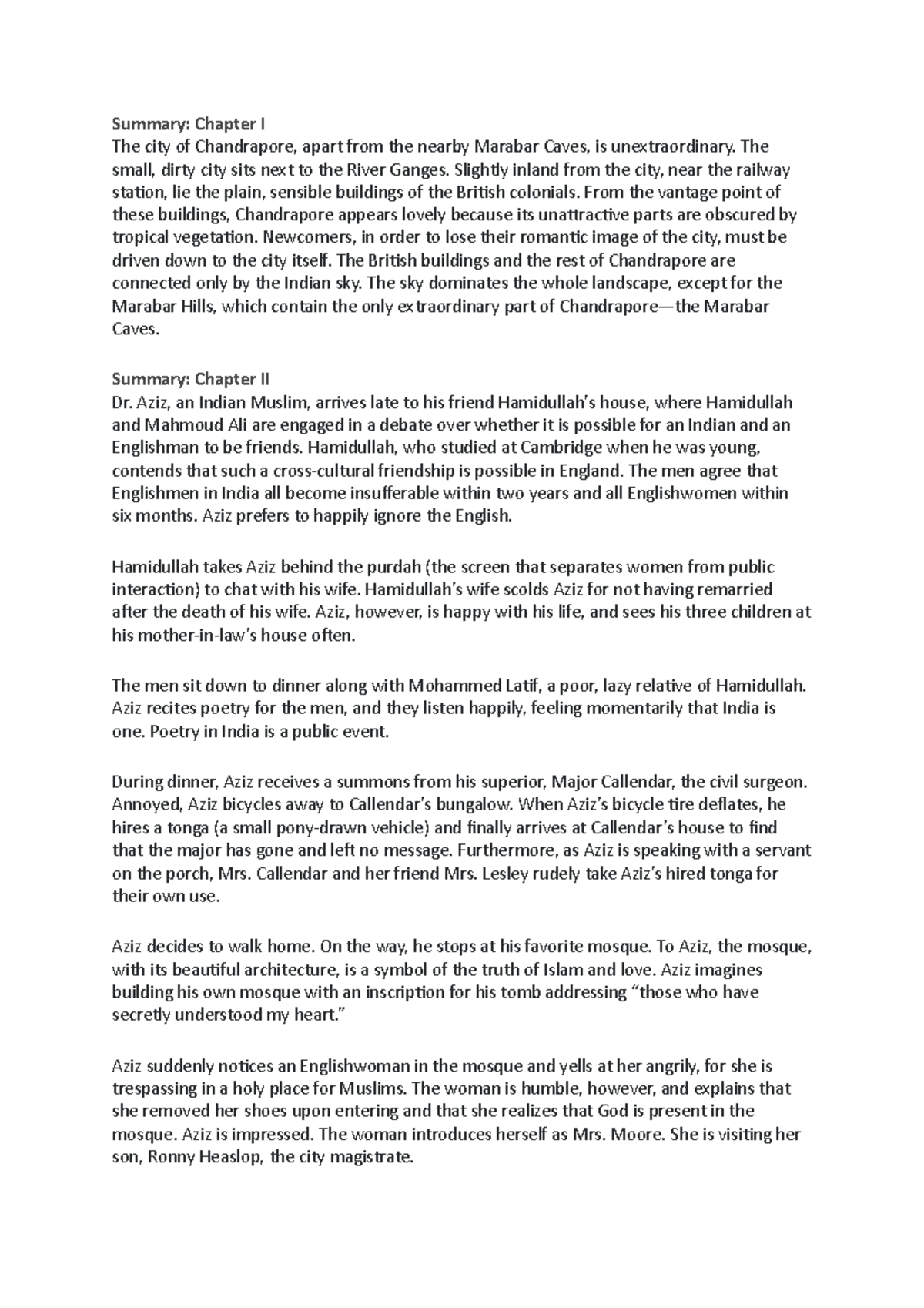 A Passage to India - Summary - Summary: Chapter I The city of ...
