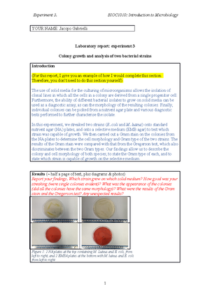 Practical - Lab reports 1-8 - Experiment 1 BIOC1010: Introduction to ...