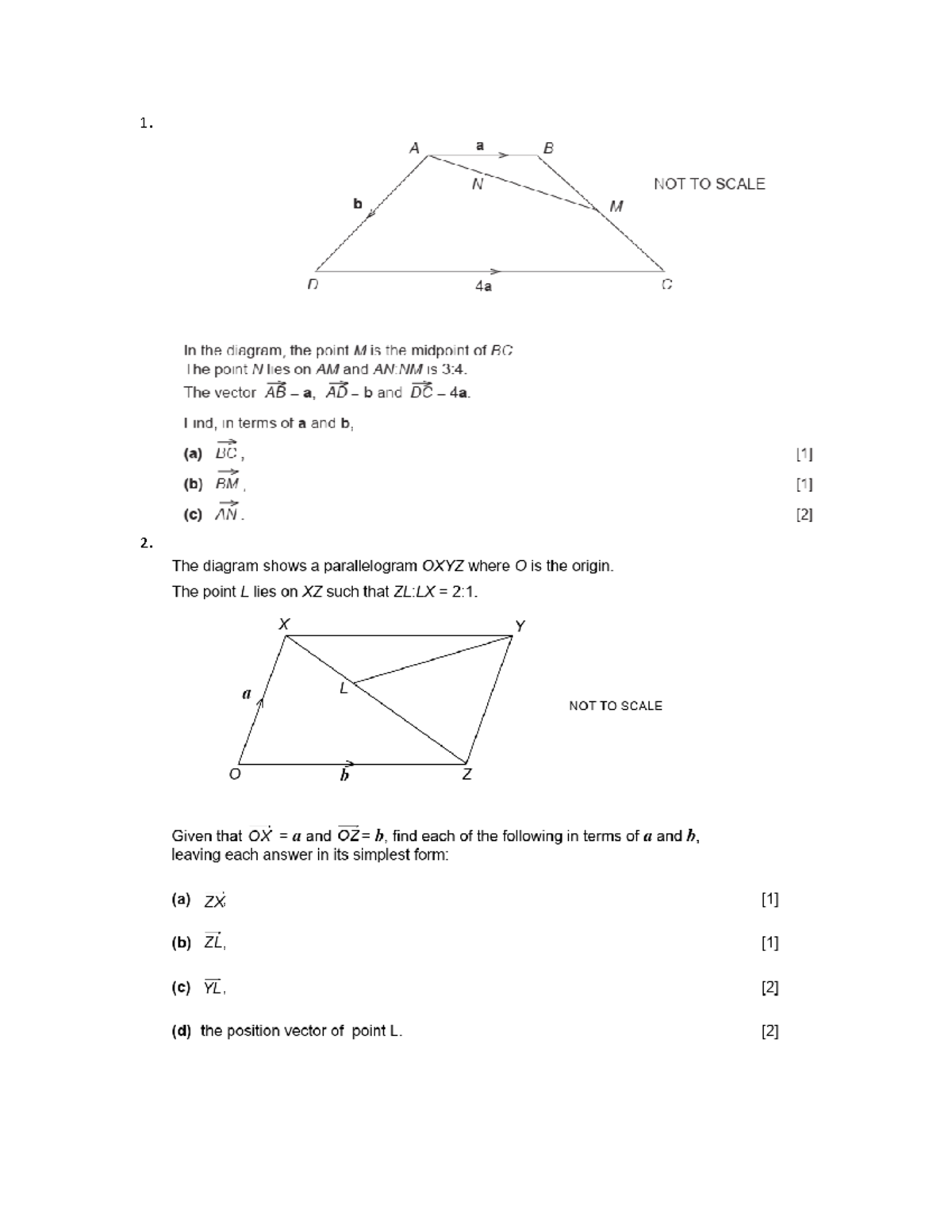 Vector diagrams - NOTES - 1. A a B N NOT TO SCALE b M D 4a C In the ...