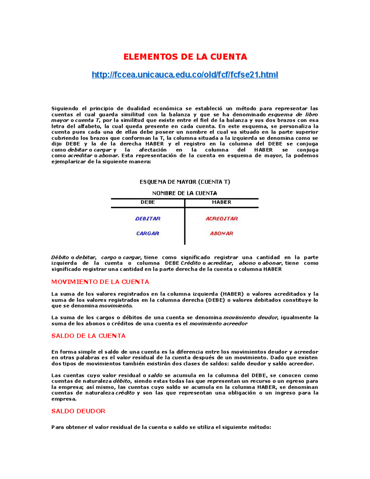 Elementos DE LA Cuenta - RESUMEN - ELEMENTOS DE LA CUENTA fccea.unicauca.edu/old/fcf/fcfse21 ...