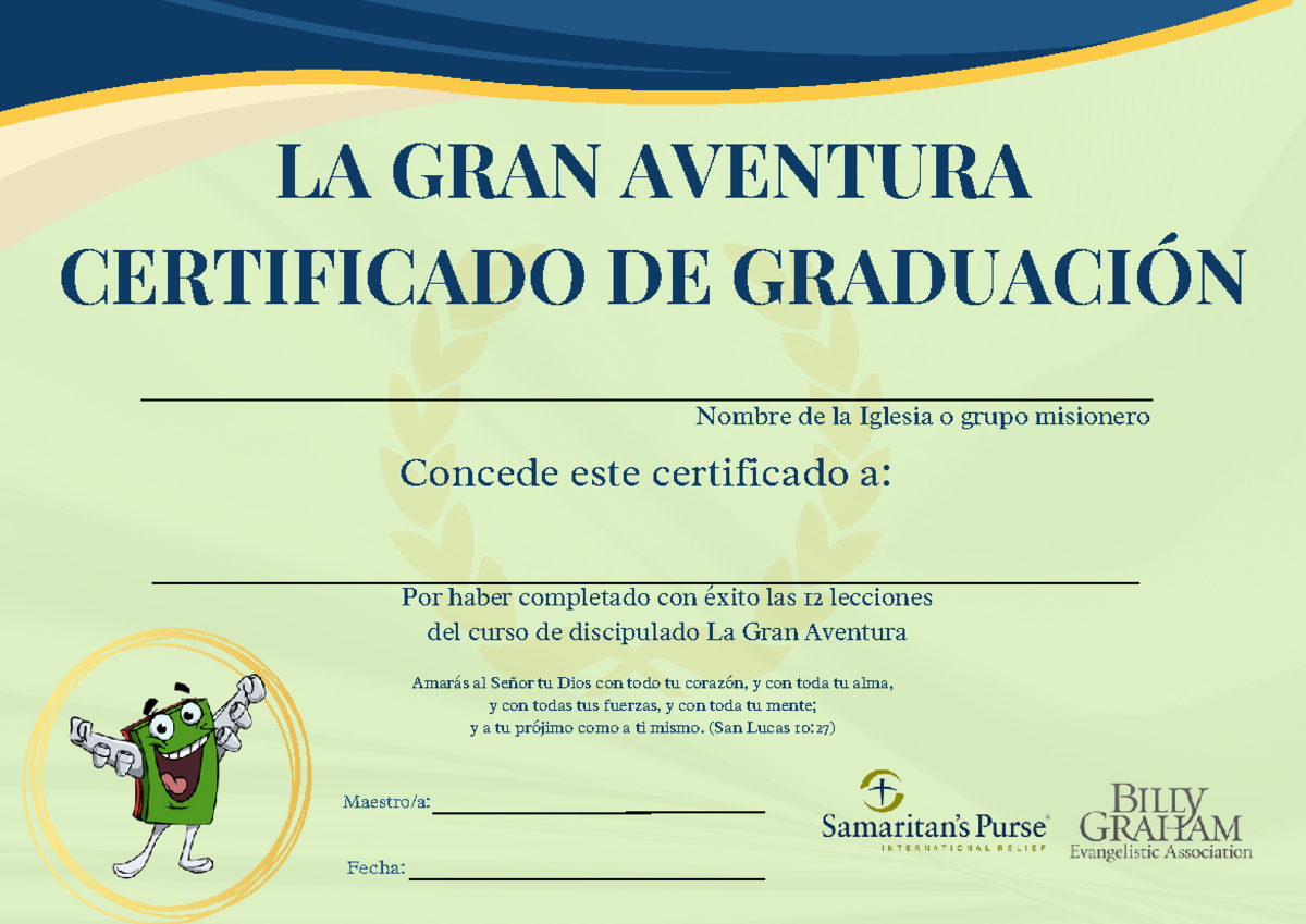 Certificado de graduación LA GRAN AVENTURA By Noelia Caceres - Teología ...