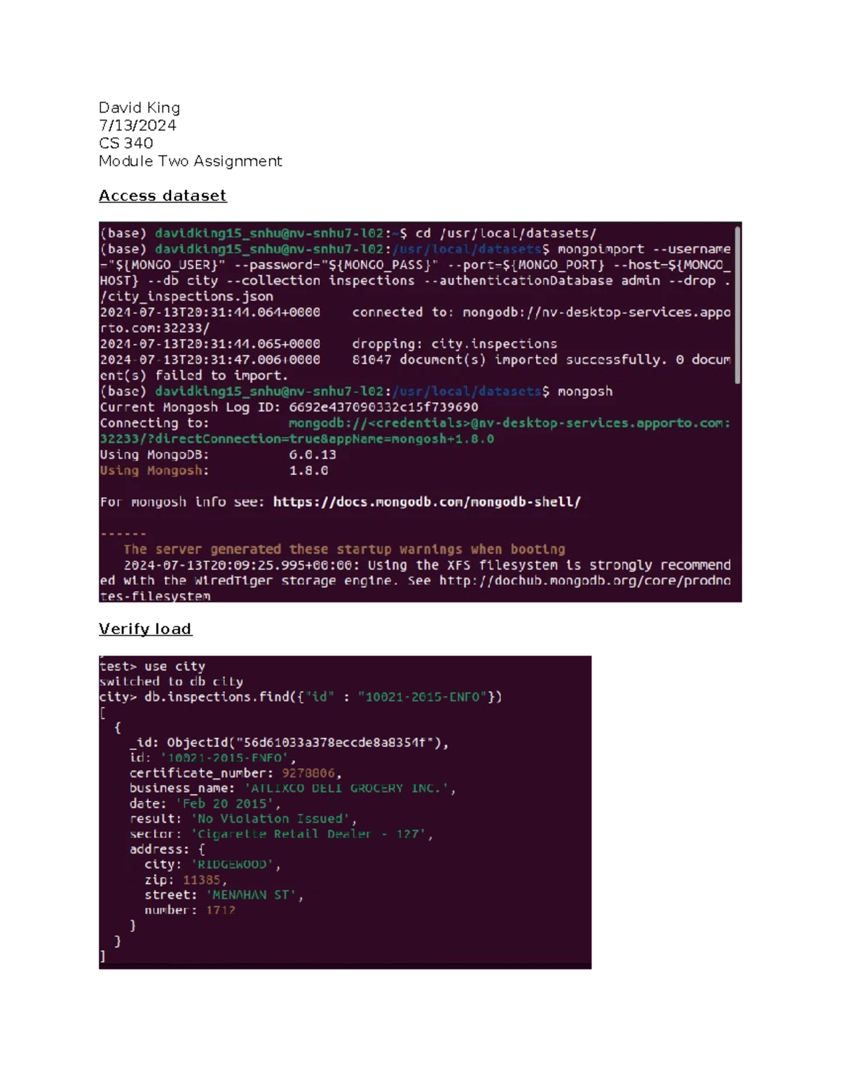CS 340 Module Two Assignment King - CS-340 - David King 7/13/ CS 340 Module Two Assignment ...