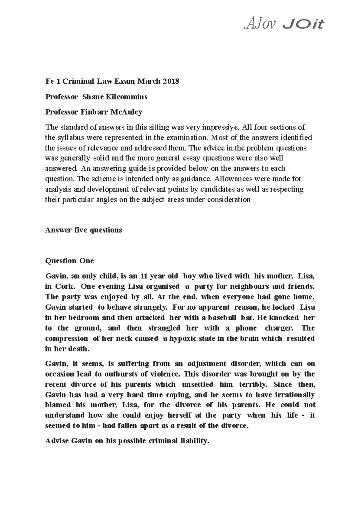 FE1 Crim part 1 Examiner Report Spring 2018 term - .AJov JOit Fe 1 ...