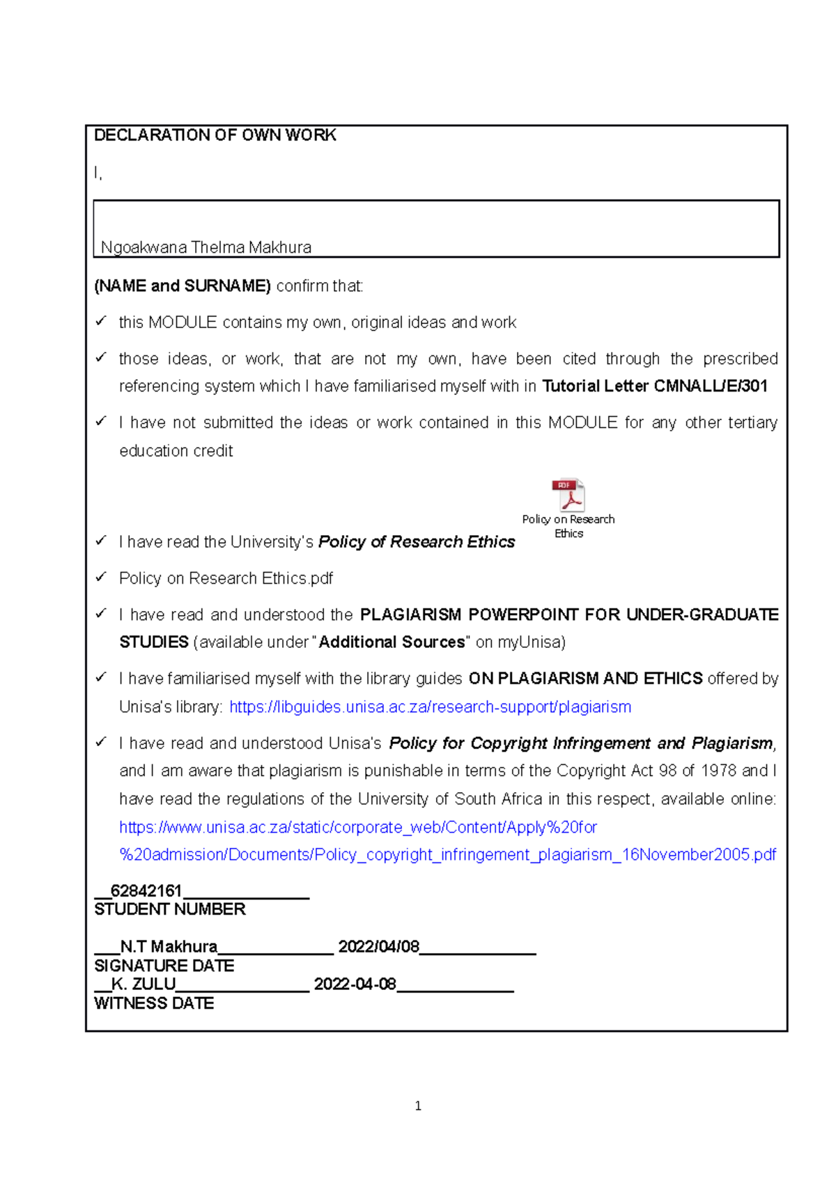 summary for co3702 - DECLARATION OF OWN WORK I, Ngoakwana Thelma ...
