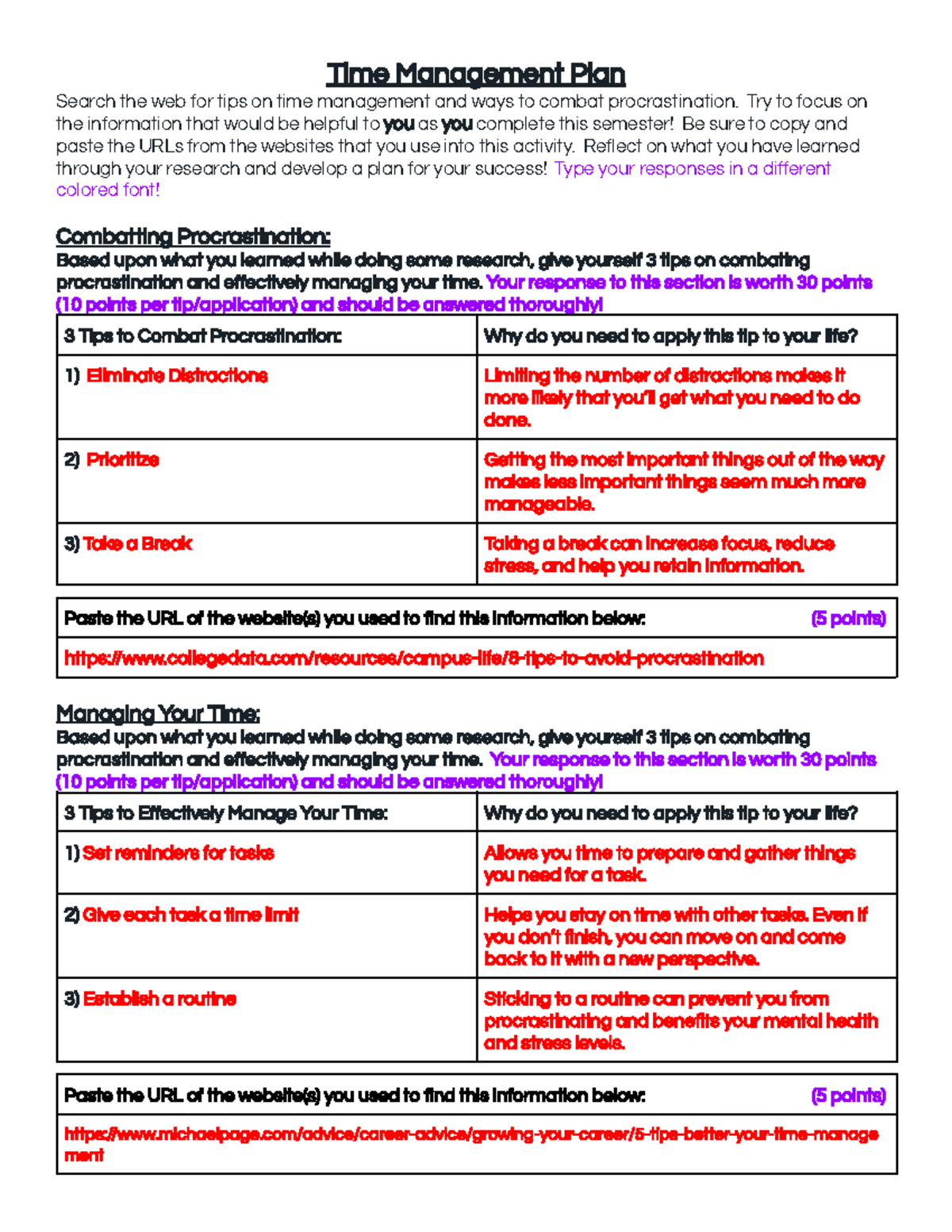 ACA-122-OL02 Time Management Plan - Time Management Plan Search the web ...