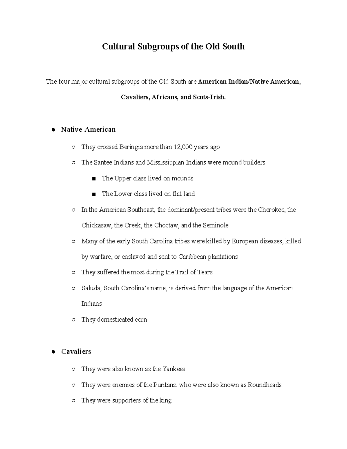 Cultural Subgroups of the Old South - Native American They crossed ...