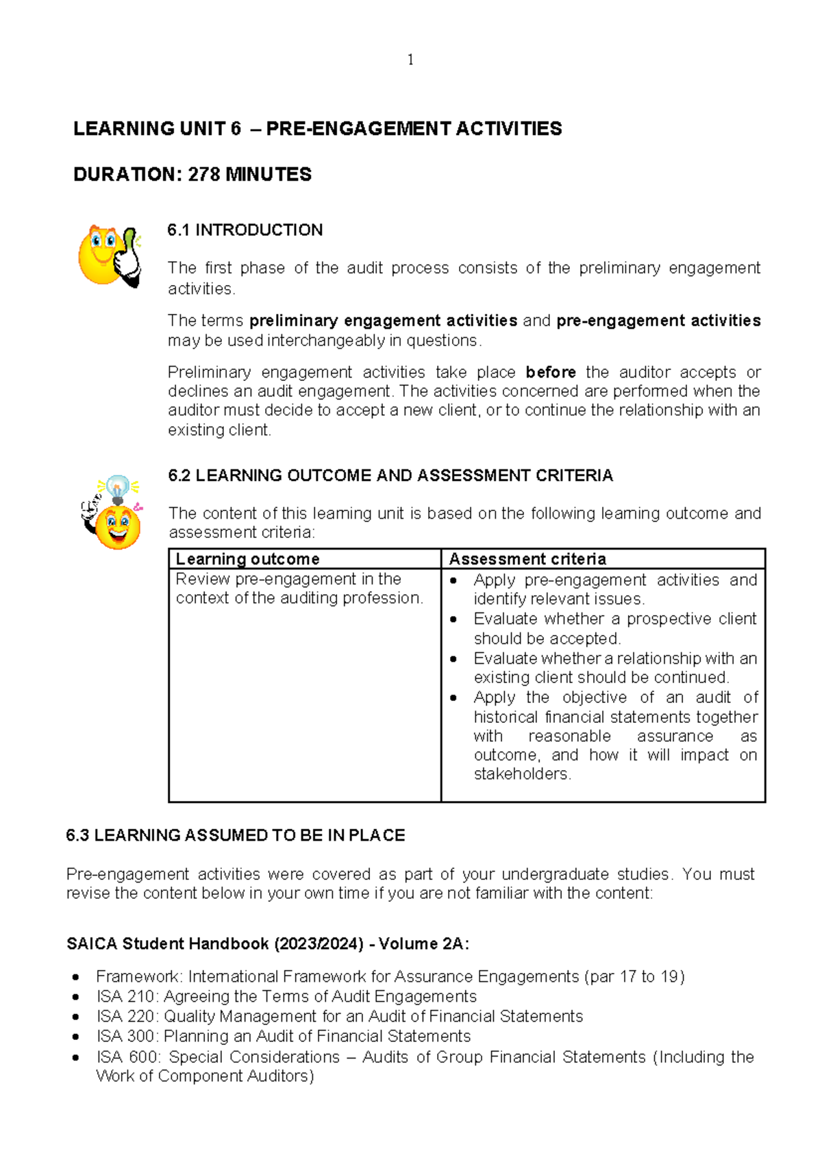 Learning Unit 6 - notes - LEARNING UNIT 6 – PRE-ENGAGEMENT ACTIVITIES ...