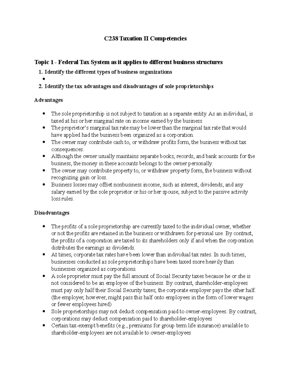C238 Taxation II Competencies - Identify the different types of ...