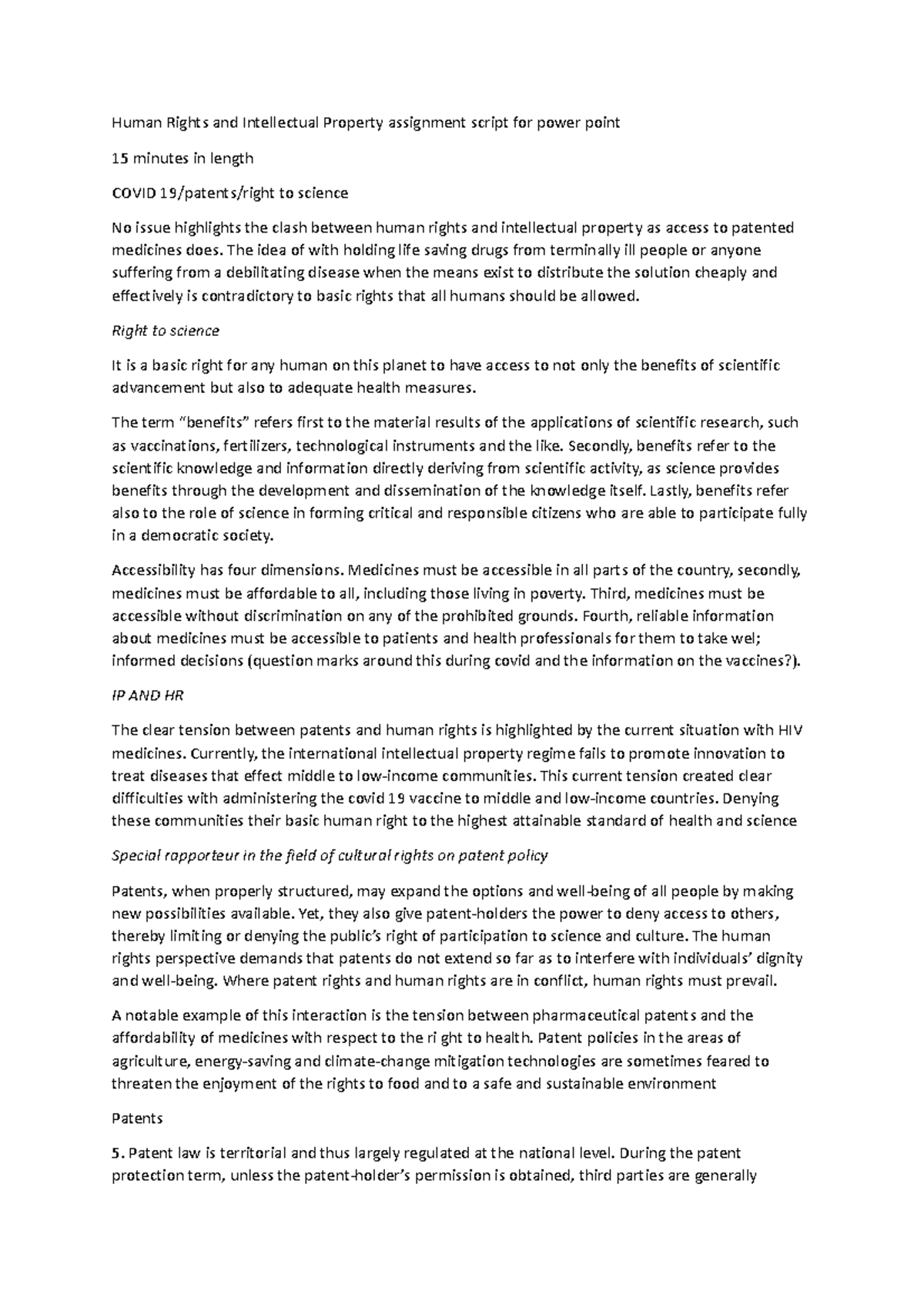 Human Rights and Intellectual Property assignment script for power ...