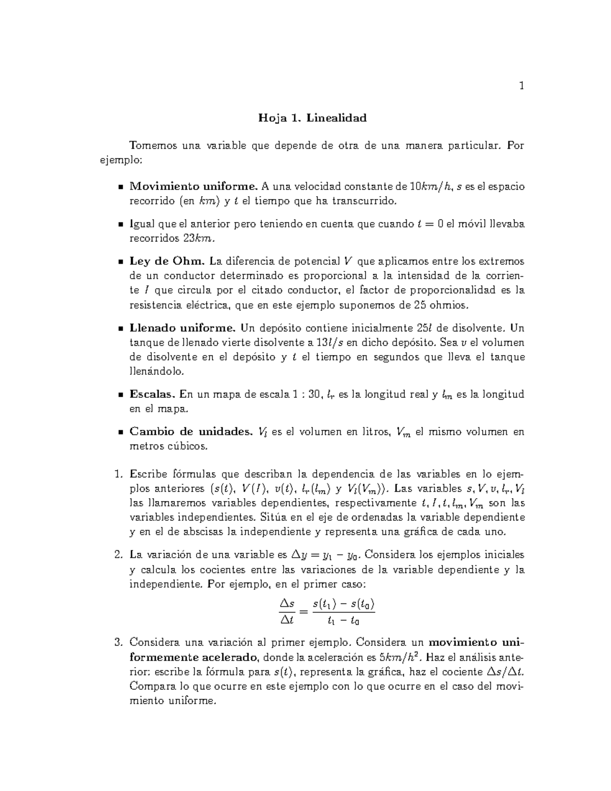 Hoja 1. Linealidad - 1 Hoja 1. Linealidad Tomemos una variable que ...