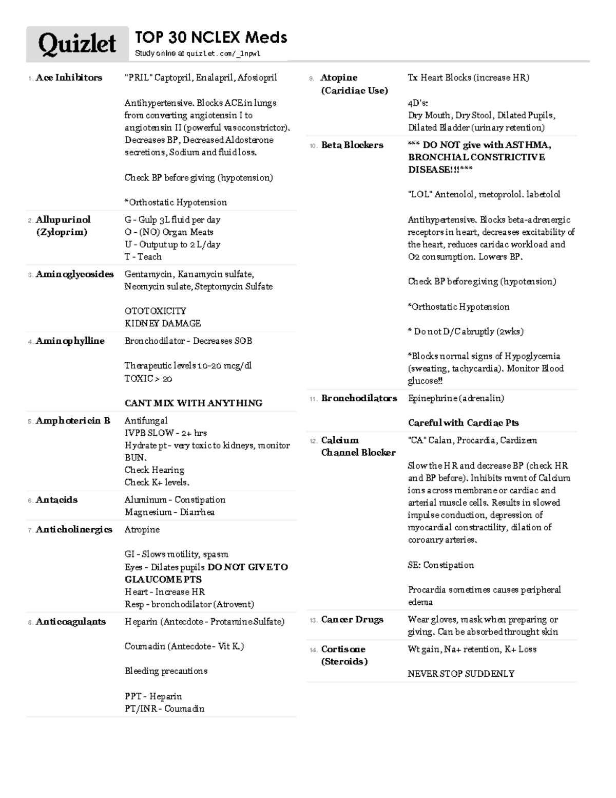 Top-30-nclex-medspdf-pdf-free - NCLEX HELP - Ace Inhibitors "PRIL ...