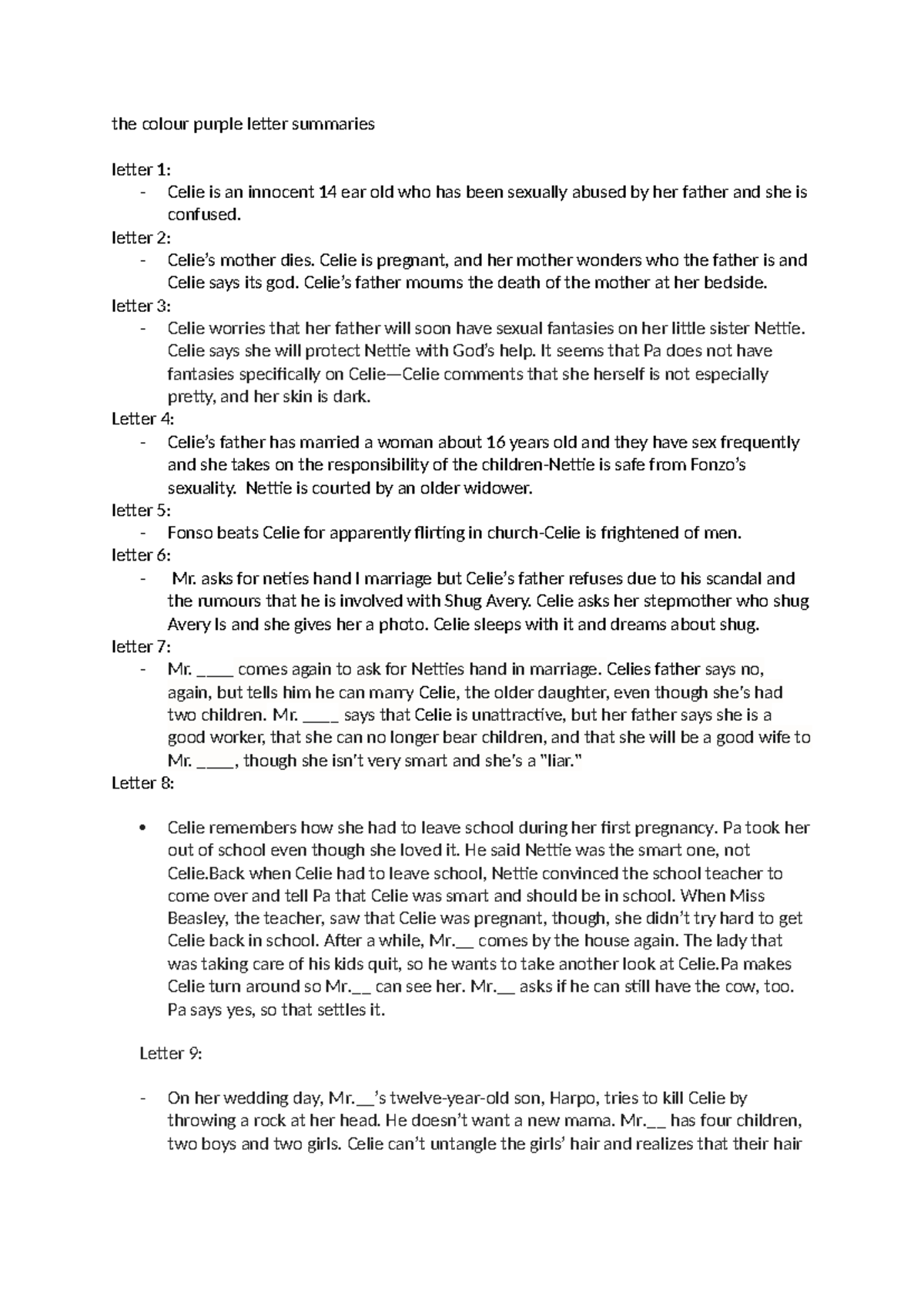 The colour purple letter summaries - the colour purple letter summaries ...