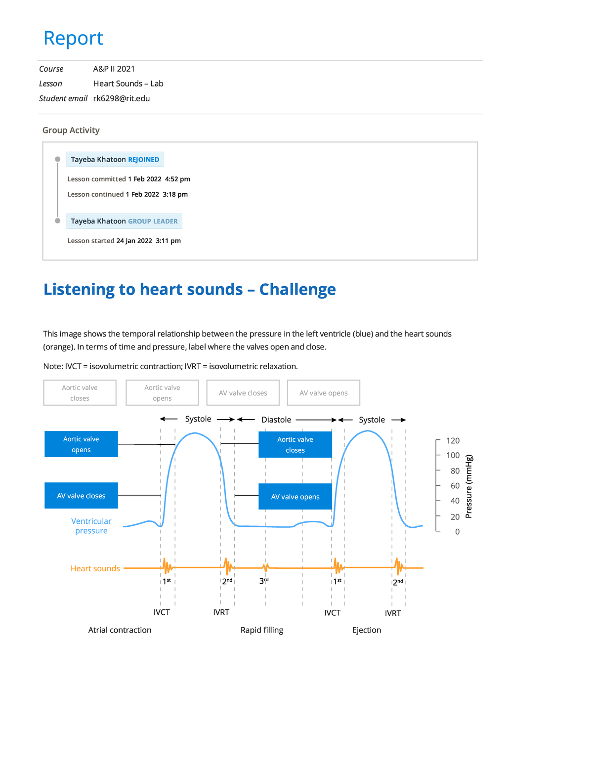 Heart Sounds – Lab report - Report Co u r se A &P I I 2 0 2 1 Lesso n H ...