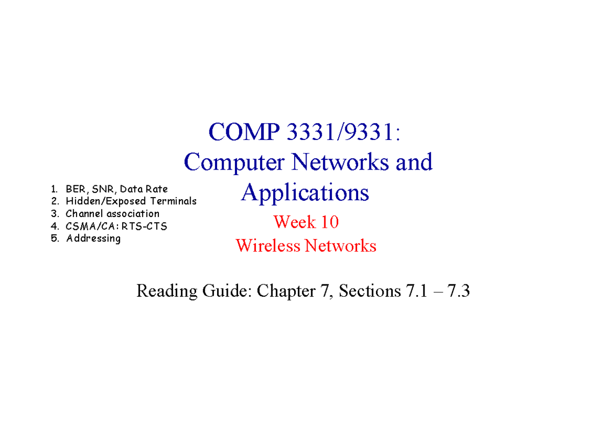 Week 10 wireless - notes - COMP 3331/9331: Computer Networks and ...