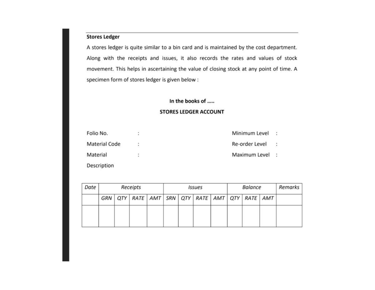 Store Ledger - Cost And Management Accounting – I - Studocu