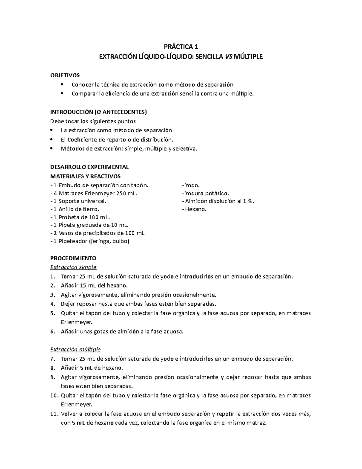 Práctica 1 Extracción líquido-líquido sencilla y múltiple - PRÁCTICA 1 ...
