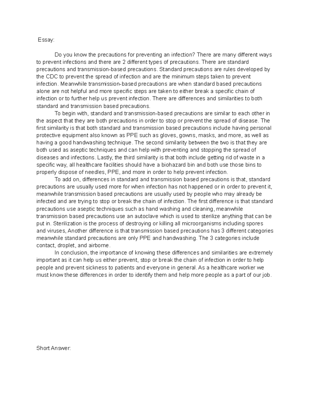 Medical Core Essay 3 - Essay: Do you know the precautions for ...