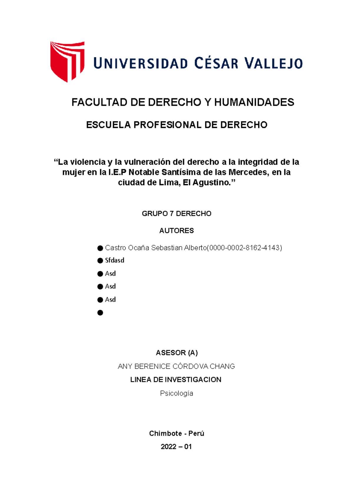 Investigación - asdads - FACULTAD DE DERECHO Y HUMANIDADES ESCUELA ...