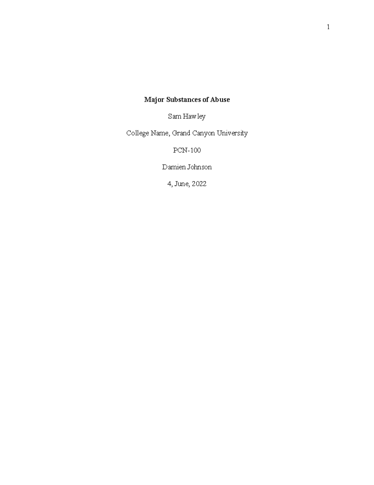 APA template UNI - apa citation - Major Substances of Abuse Sam Hawley ...
