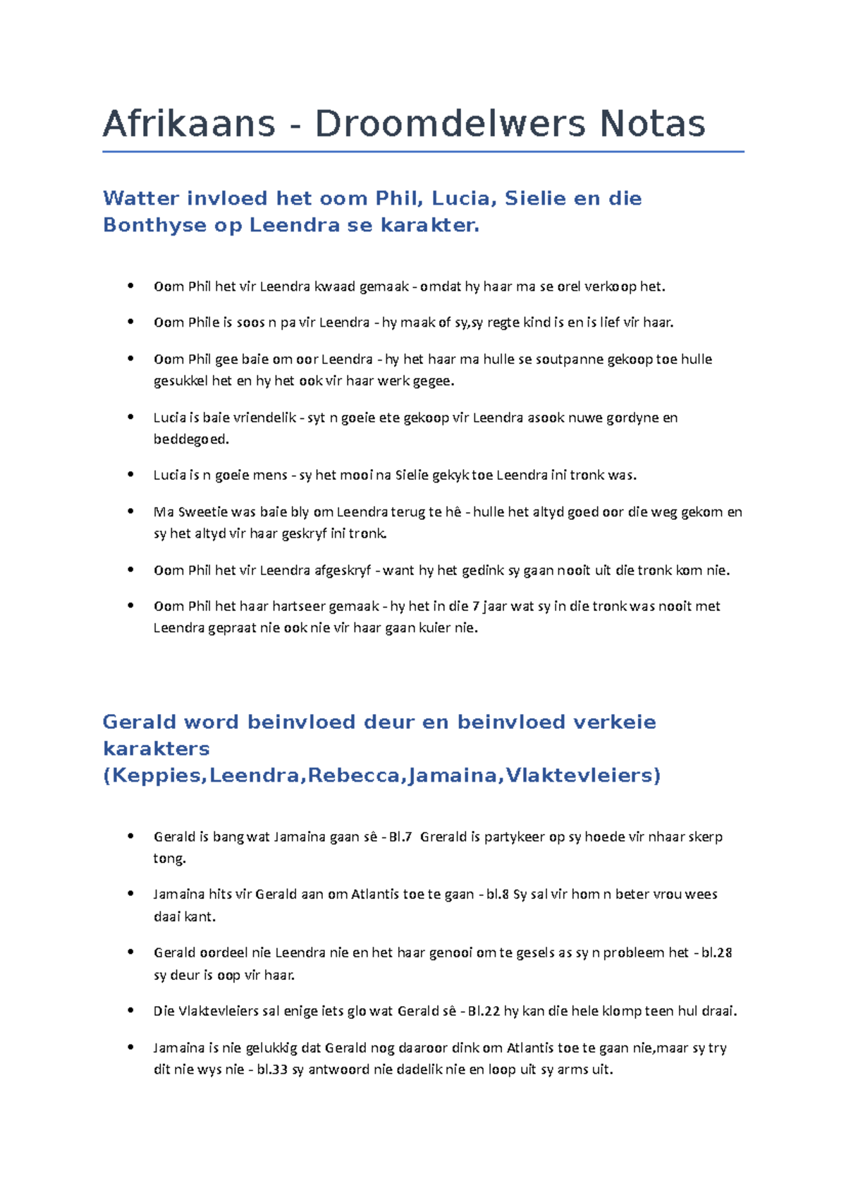 Literêre Opstel notas Droomdelwers kw 3 - Afrikaans - Droomdelwers ...