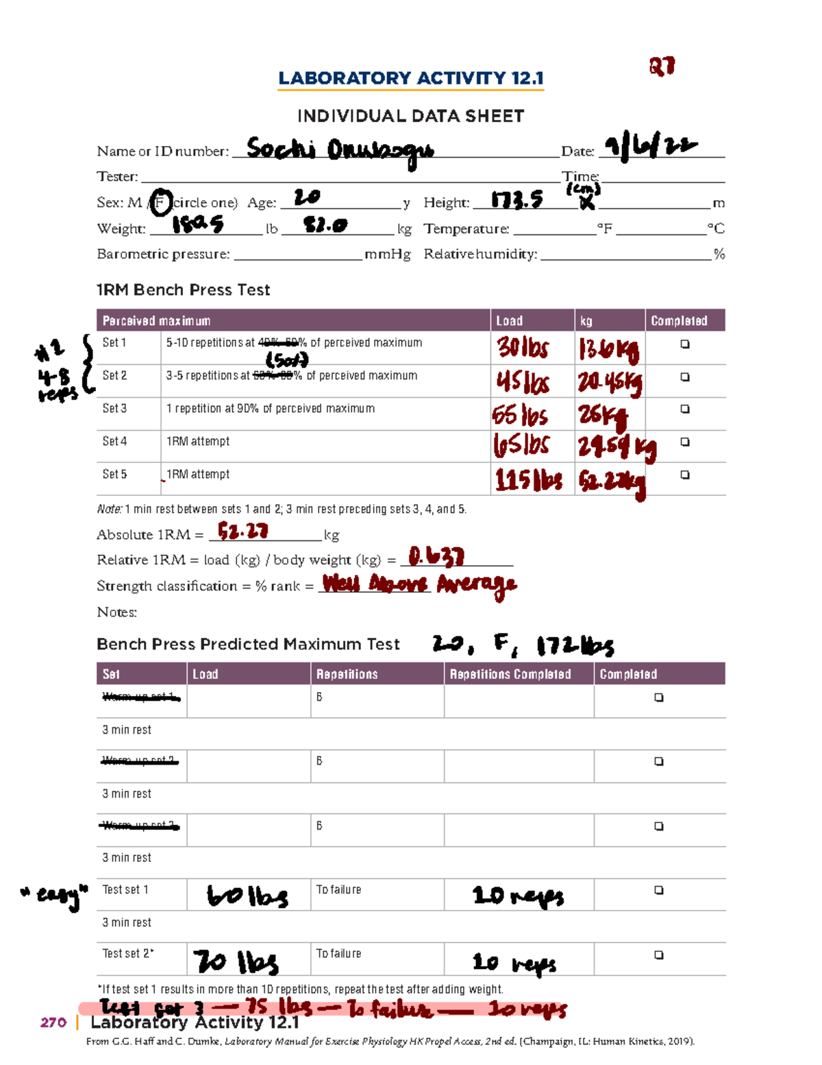 12 - Lecture notes - 270 LABORATORY ACTIVITY 12. INDIVIDUAL DATA SHEET ...