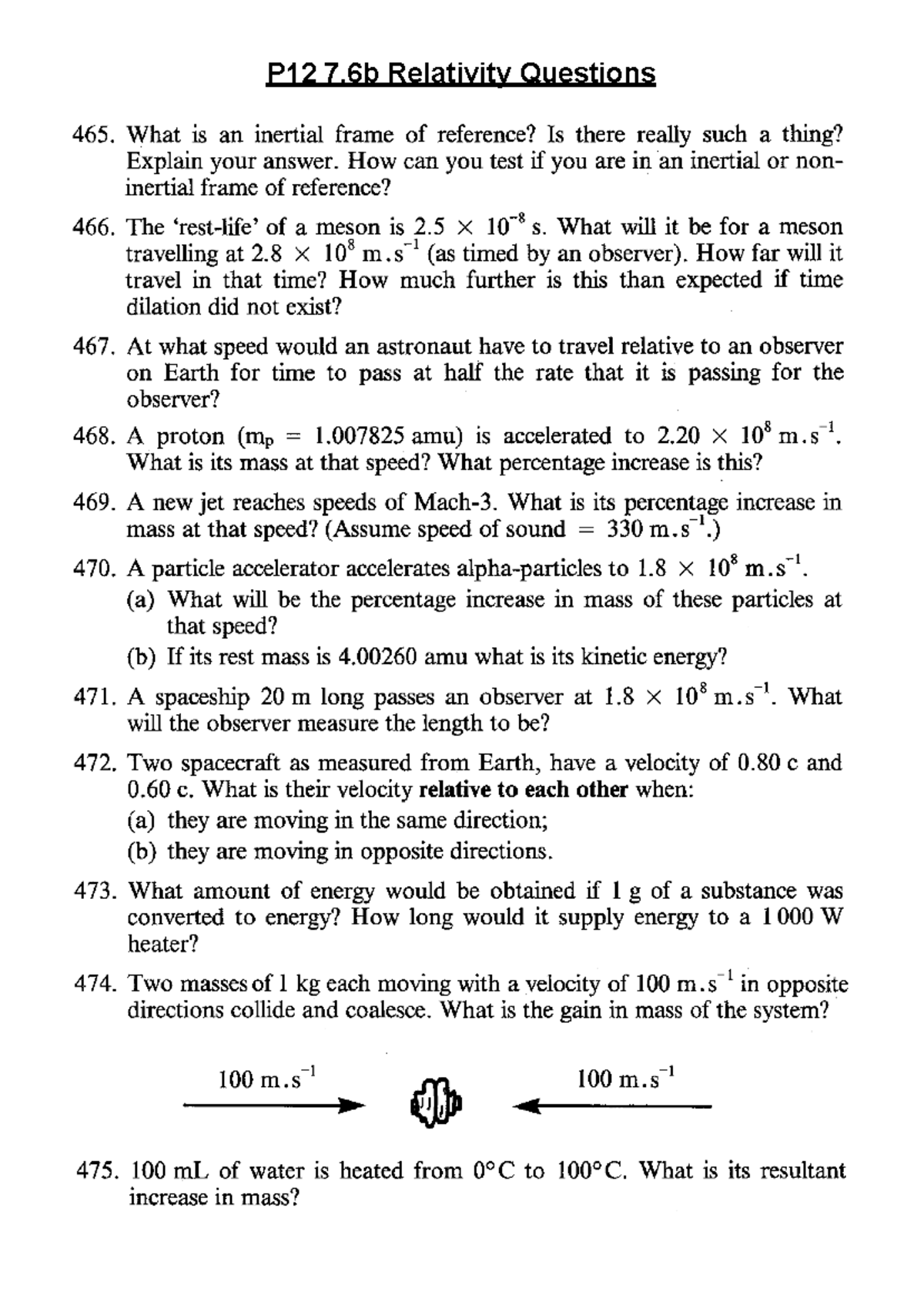 Relativity Questions - Studocu