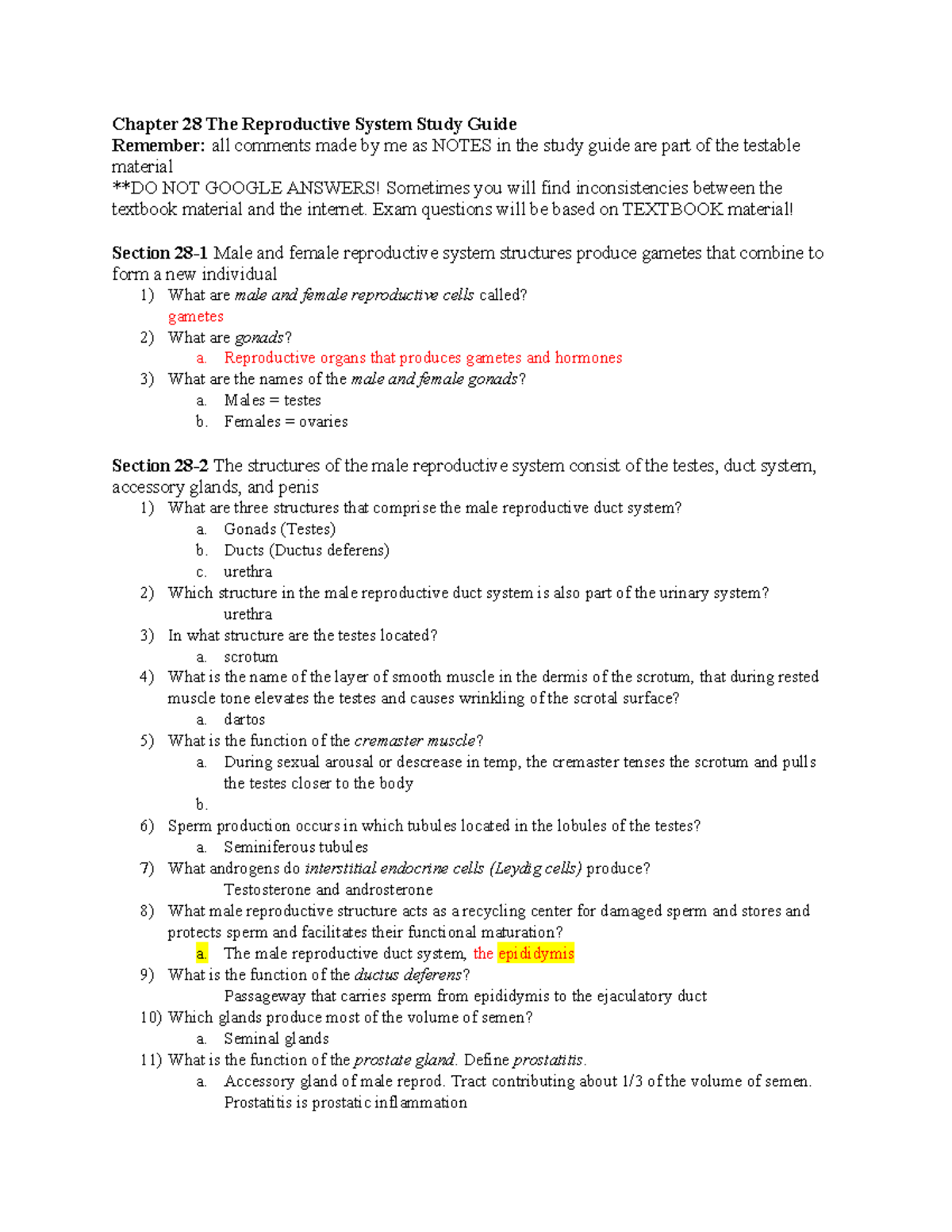 Chapter 28 The Reproductive System Study Guide Summer 2023 - Chapter 28 ...