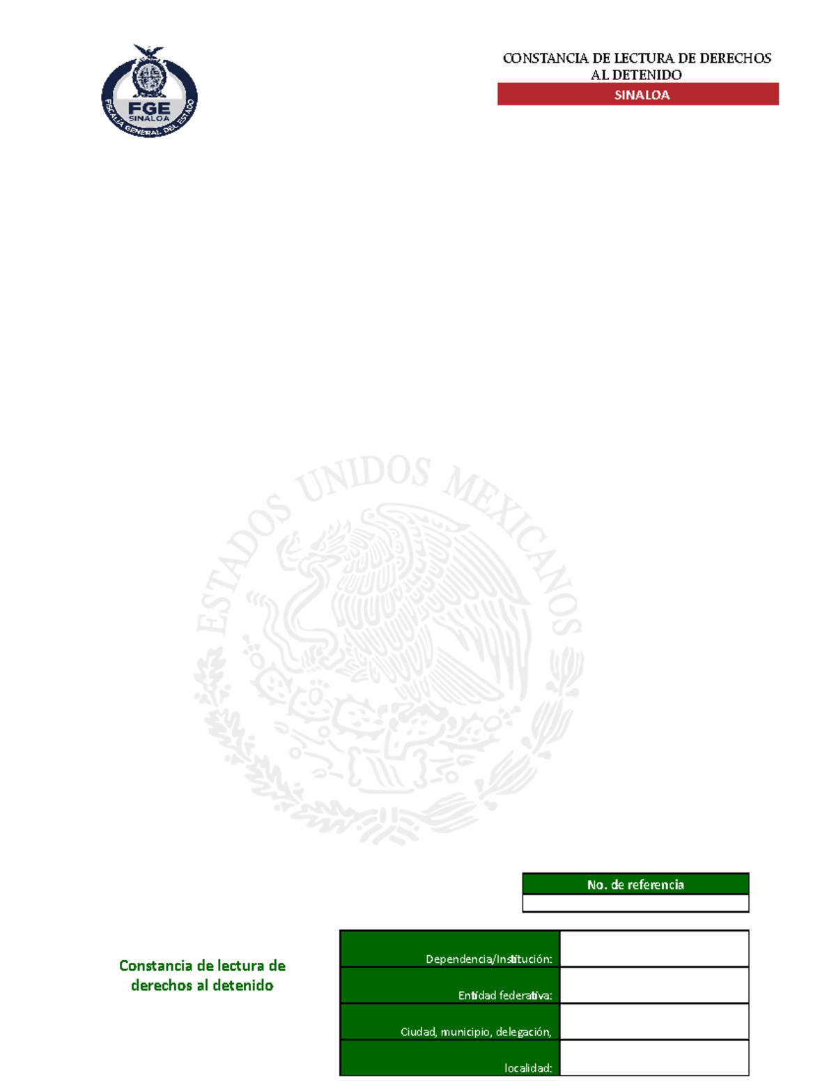 4.- ACTA DE Lectura DE Derechos DEL Detenido - AL DETENIDO SINALOA A No ...