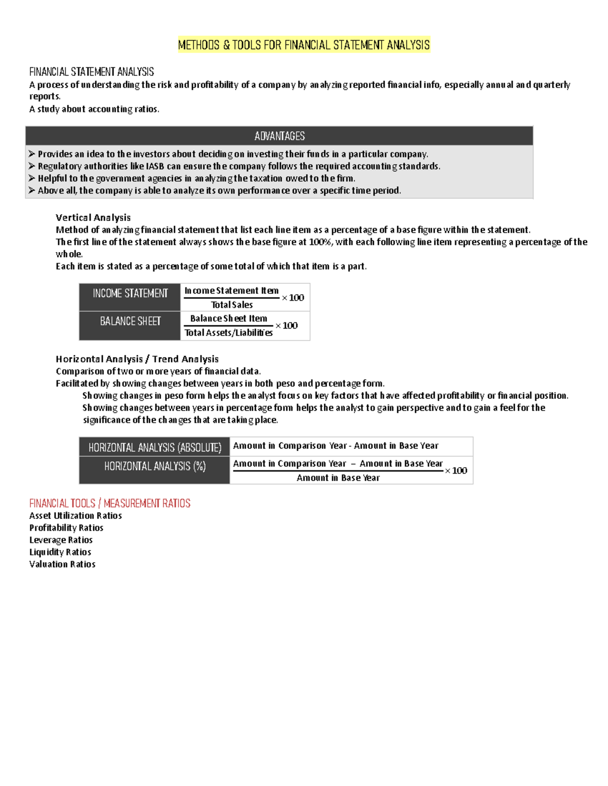 Methods & Tools for Financial Statement Analysis - (0C C 0 = ]d d B Cd ...