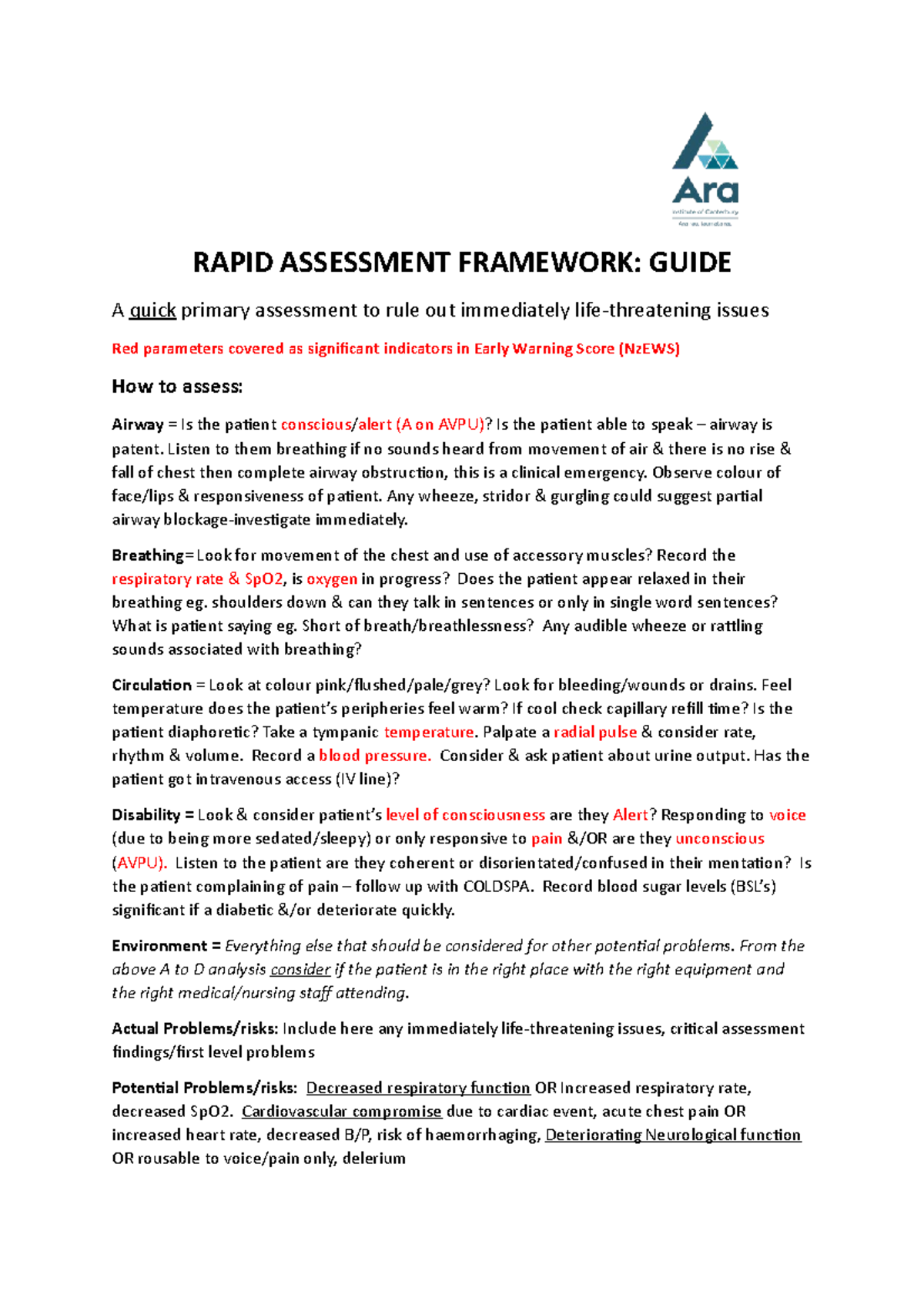 Guide Rapid Assessment RAPID ASSESSMENT FRAMEWORK GUIDE A Quick