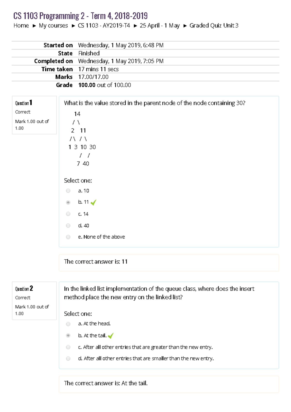 Graded Quiz Unit 3.pdf - my my my my my - Home My courses CS 1103 ...