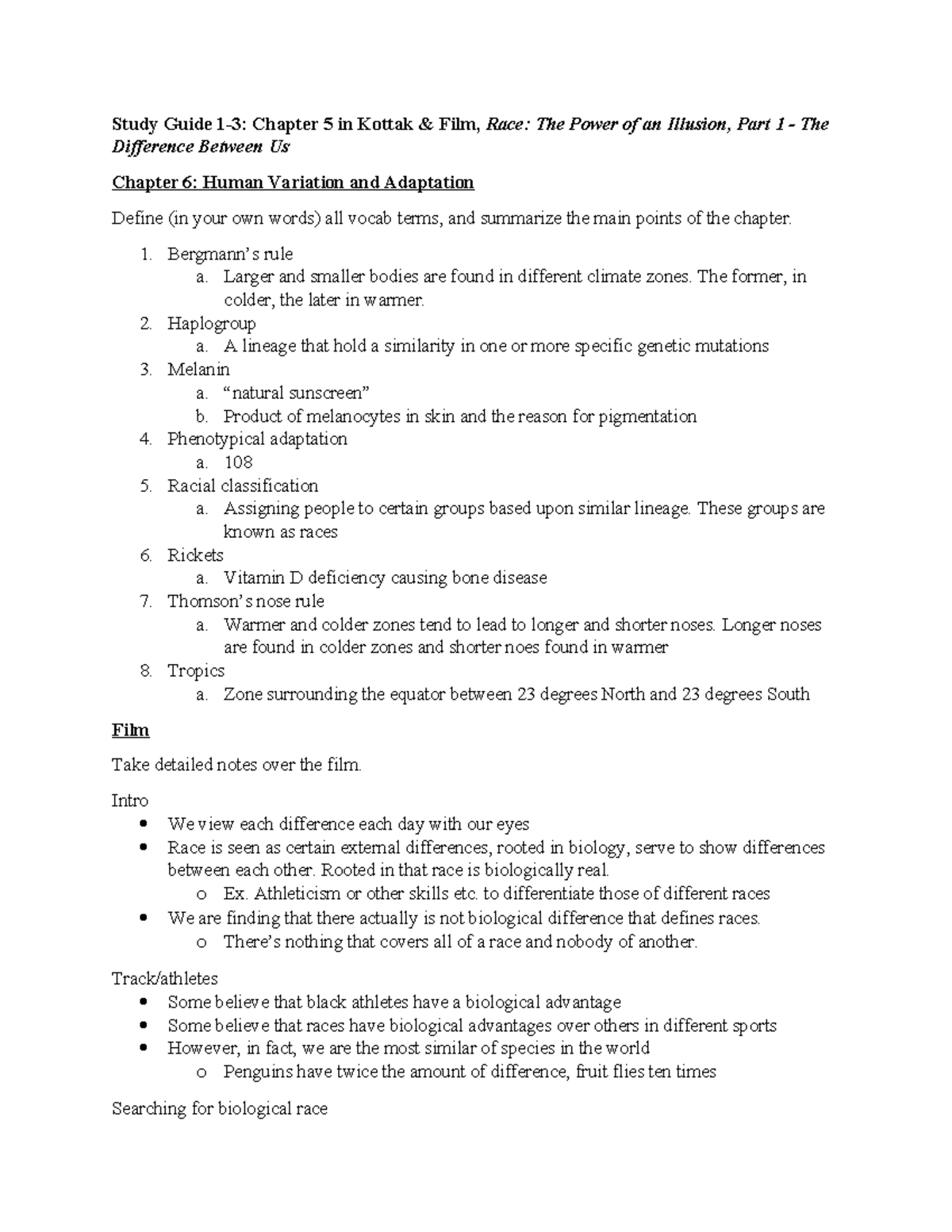Study guide 1-3 - 1. Bergmann’s rule a. Larger and smaller bodies are ...